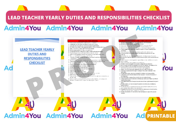 Lead Teacher Daily and Yearly Duties and Responsibilities Checklist ...