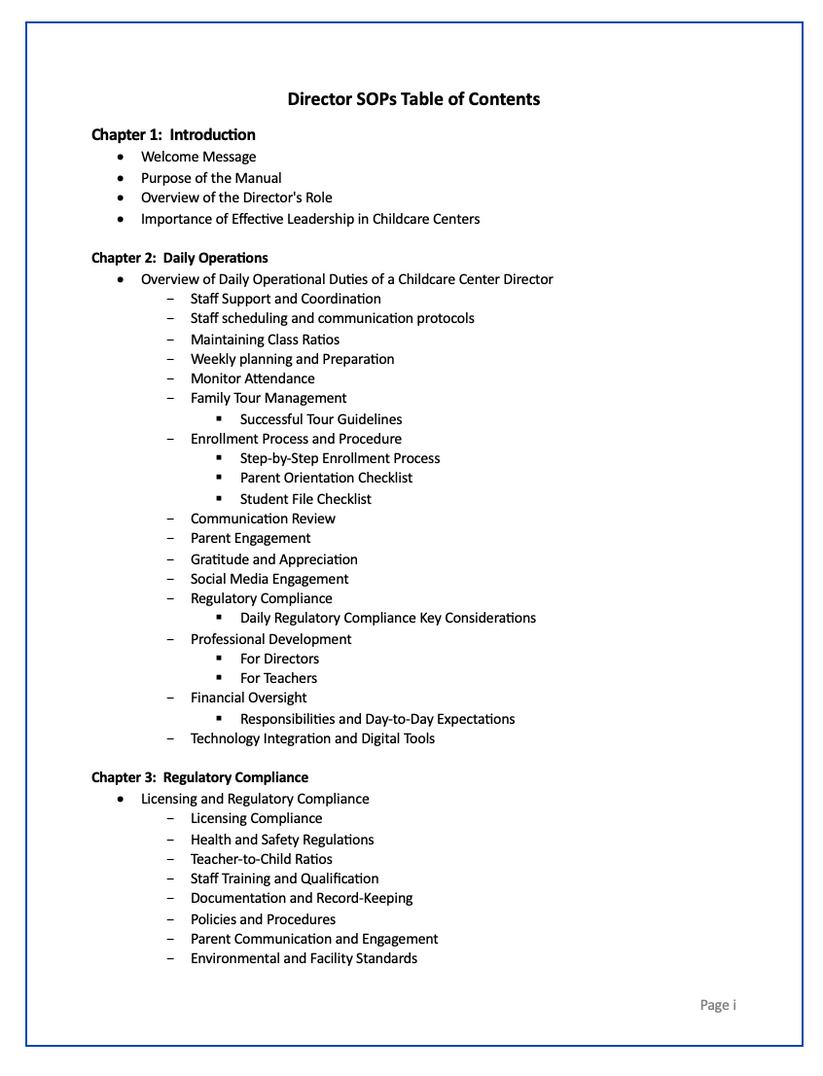 Director Training Manual and Standard Operating Procedures (SOP ...