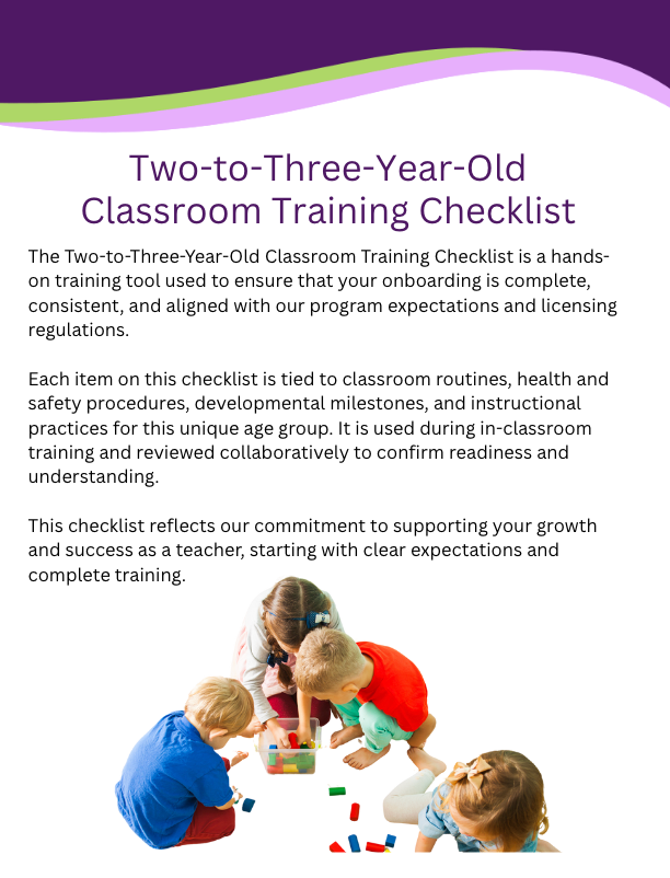 Training and Orientation Checklist for the 2 and 3 Year Old Classroom ...