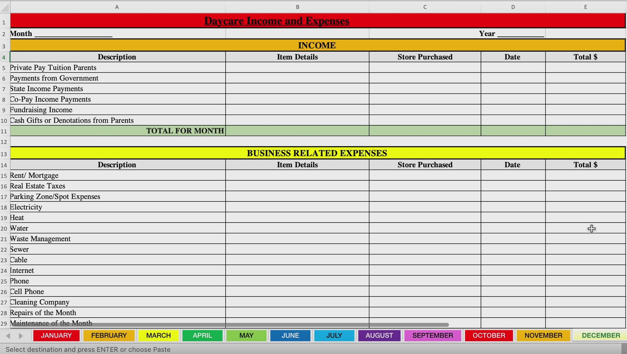 Daycare Income and Expense Monthly Planner Simple Version – Admin For You