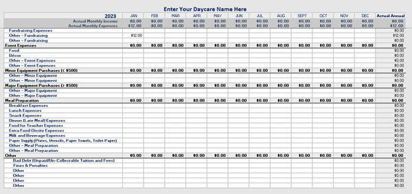 Daycare Annual Income and Expense Tracker – Admin For You
